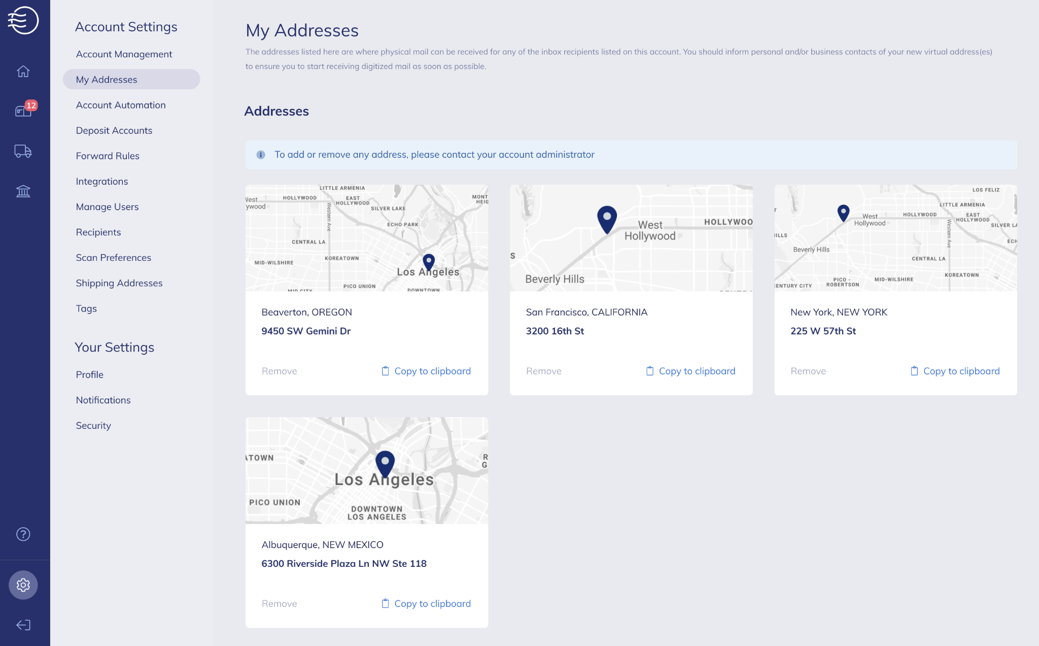 How to manage virtual addresses in the web application – Earth Class Mail