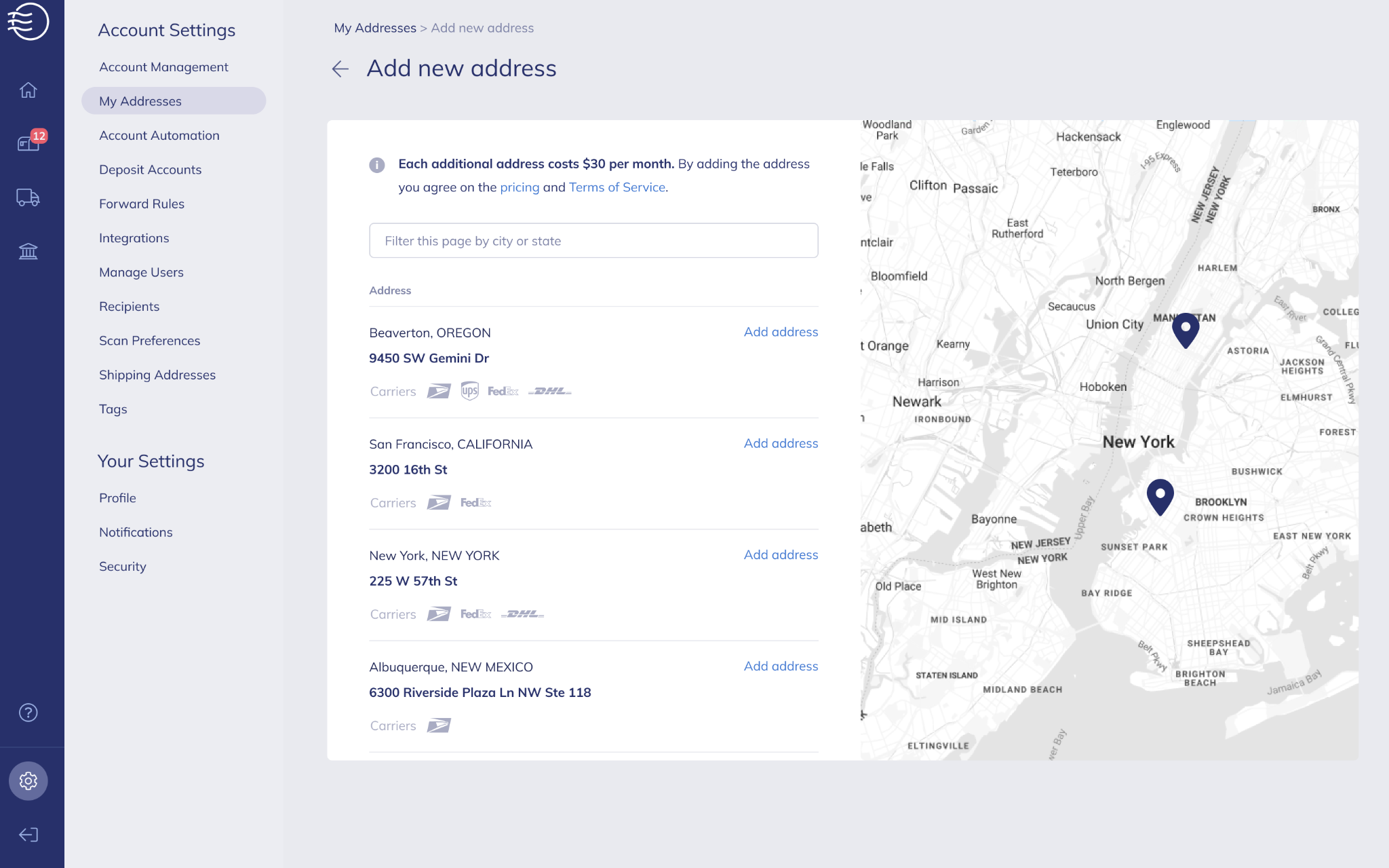 How to manage virtual addresses in the web application – Earth Class Mail