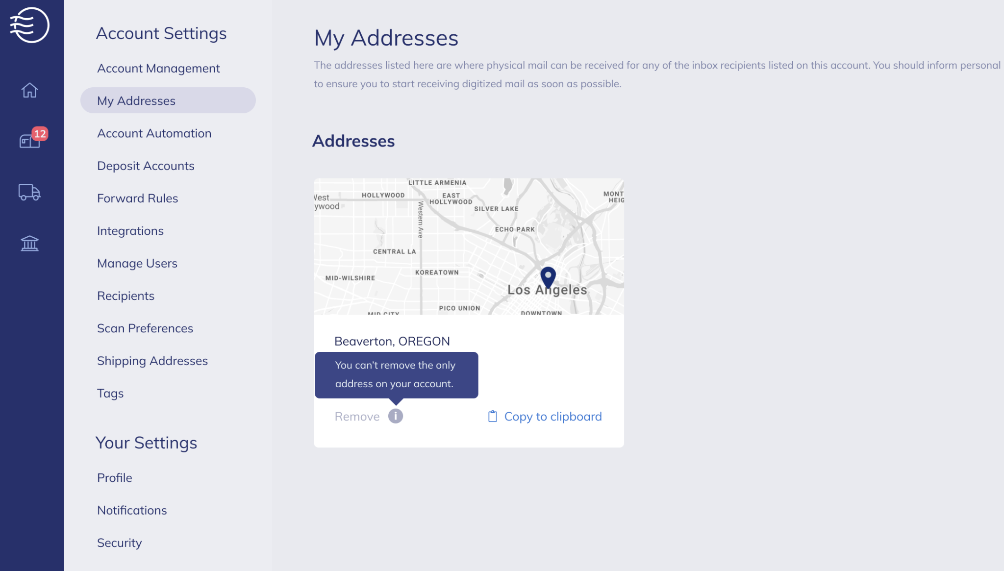 How to manage virtual addresses in the web application – Earth Class Mail