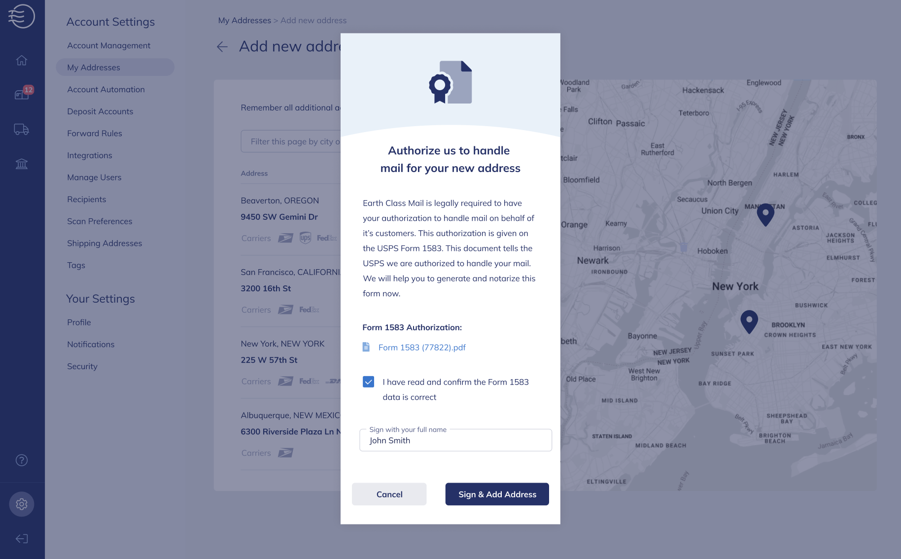 How to manage virtual addresses in the web application – Earth Class Mail
