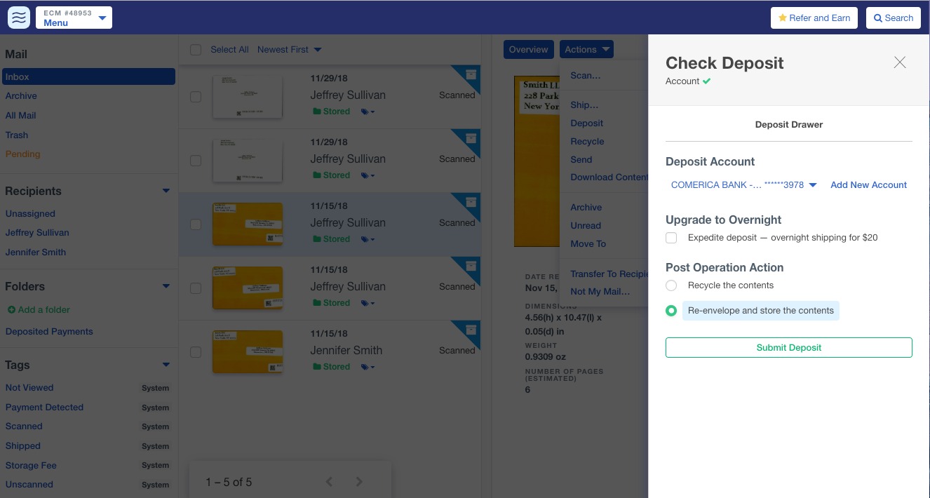 Depositing a Check – Earth Class Mail