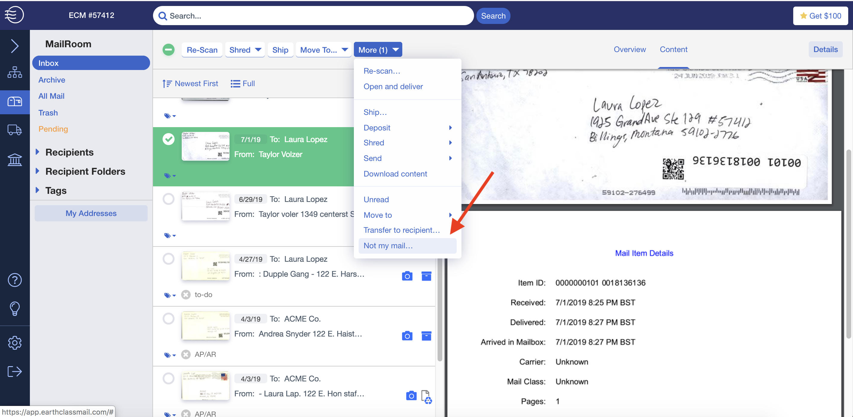 Returning Mail – Earth Class Mail